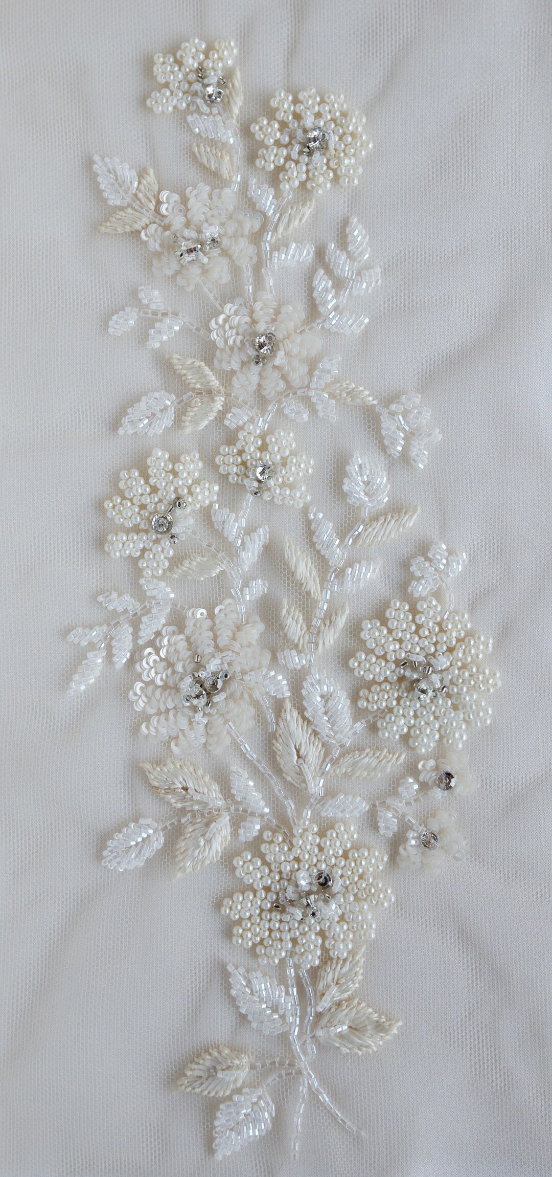 Diamond Shaped Hand-made Motif With Flowers of Tiny Pearls and Sequins ...
