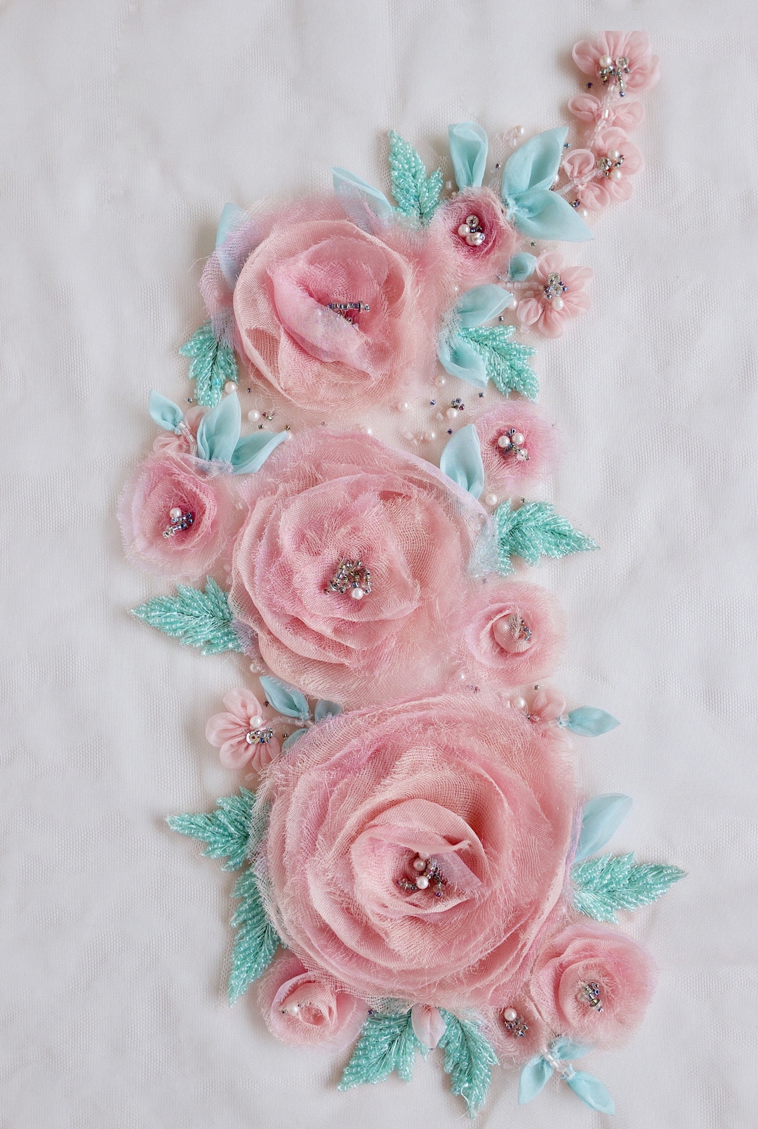 Hand-made Applique of Delicately Layered Flowers With Rustic Unfinished ...