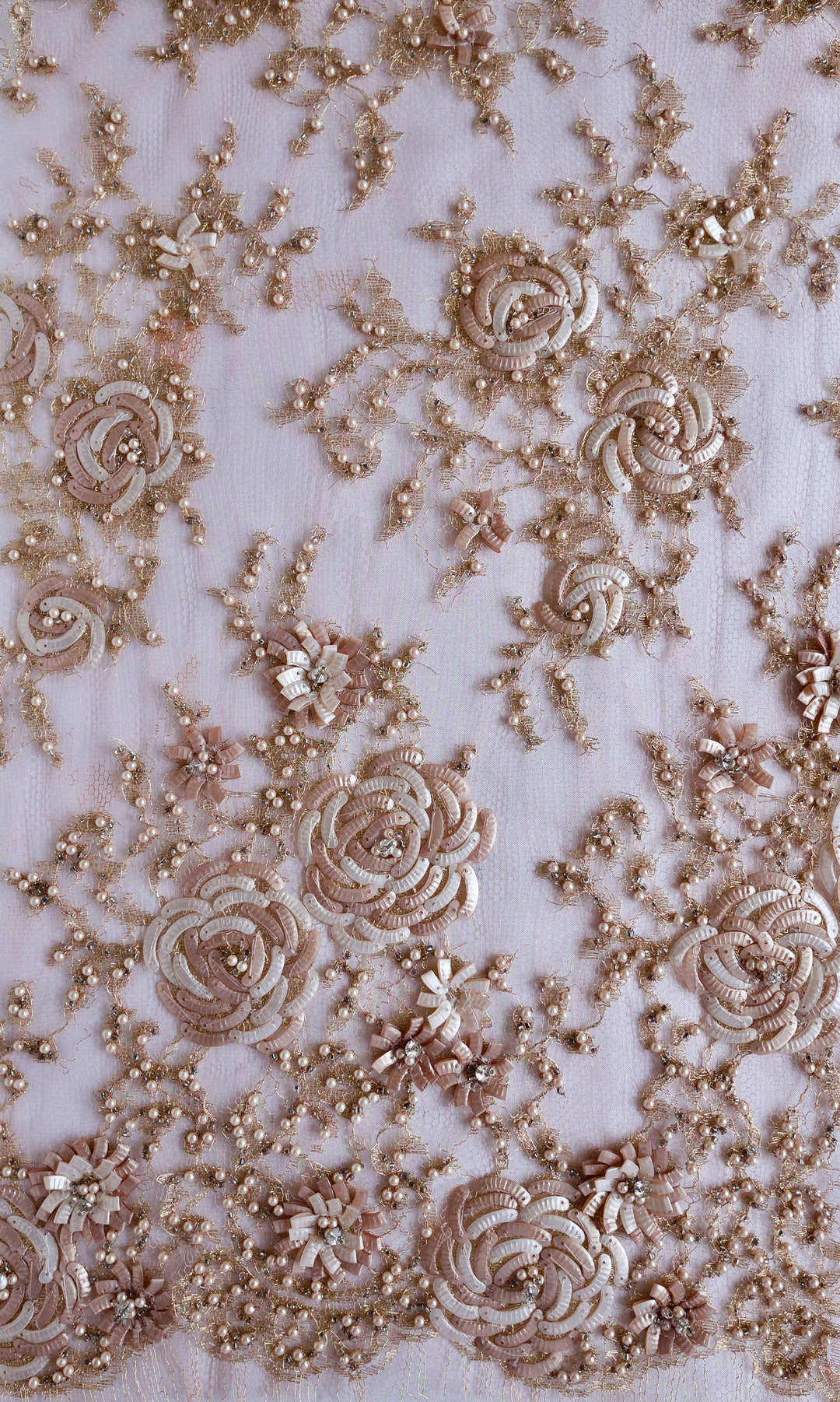 French Lace Sequined With Abstract Roses in a Field of Pearls - Etsy