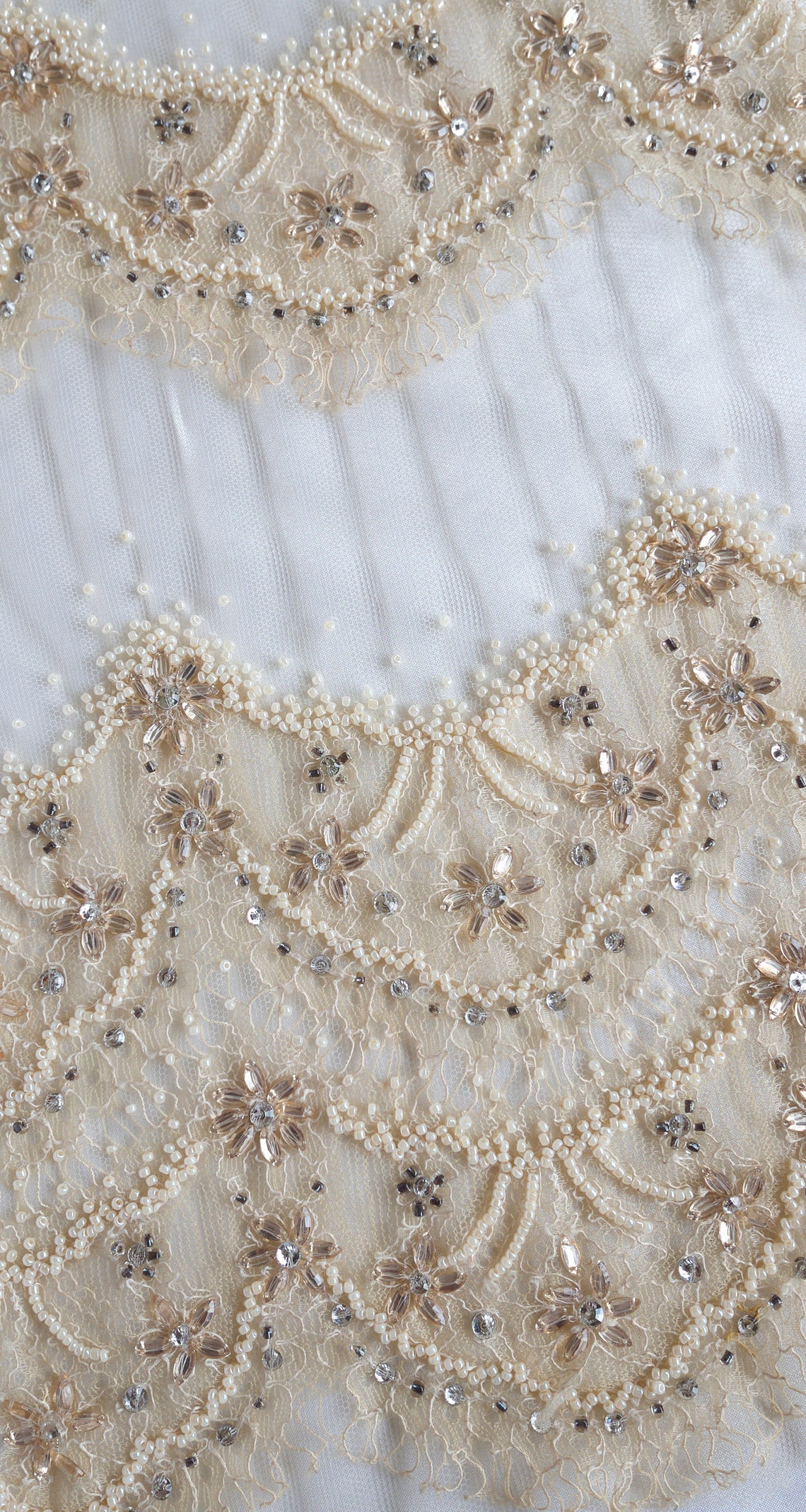 Beaded Tulle Hand Embroidered Tulle With Lace Appliqué - Etsy