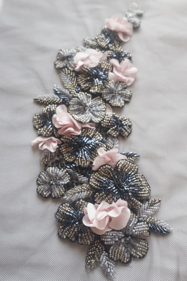 Hand-made Motif With Beaded Appliqué Flowers | Etsy