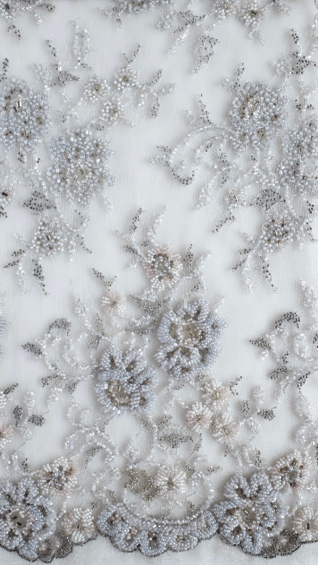 Beaded French Lace | Hand Embroidered in a Dreamy Grey With Accents of ...
