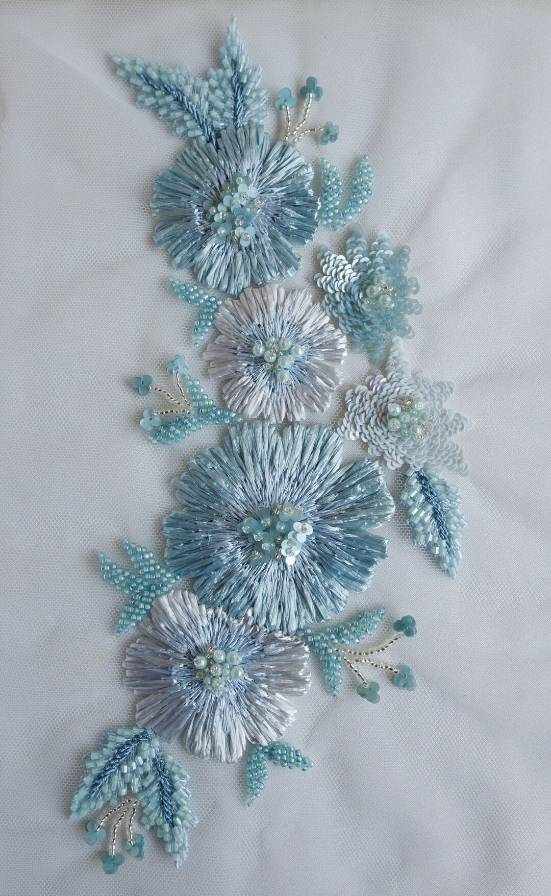 Hand-made Motif With Raffia and Three-petal Sequin Flowers in Blues - Etsy