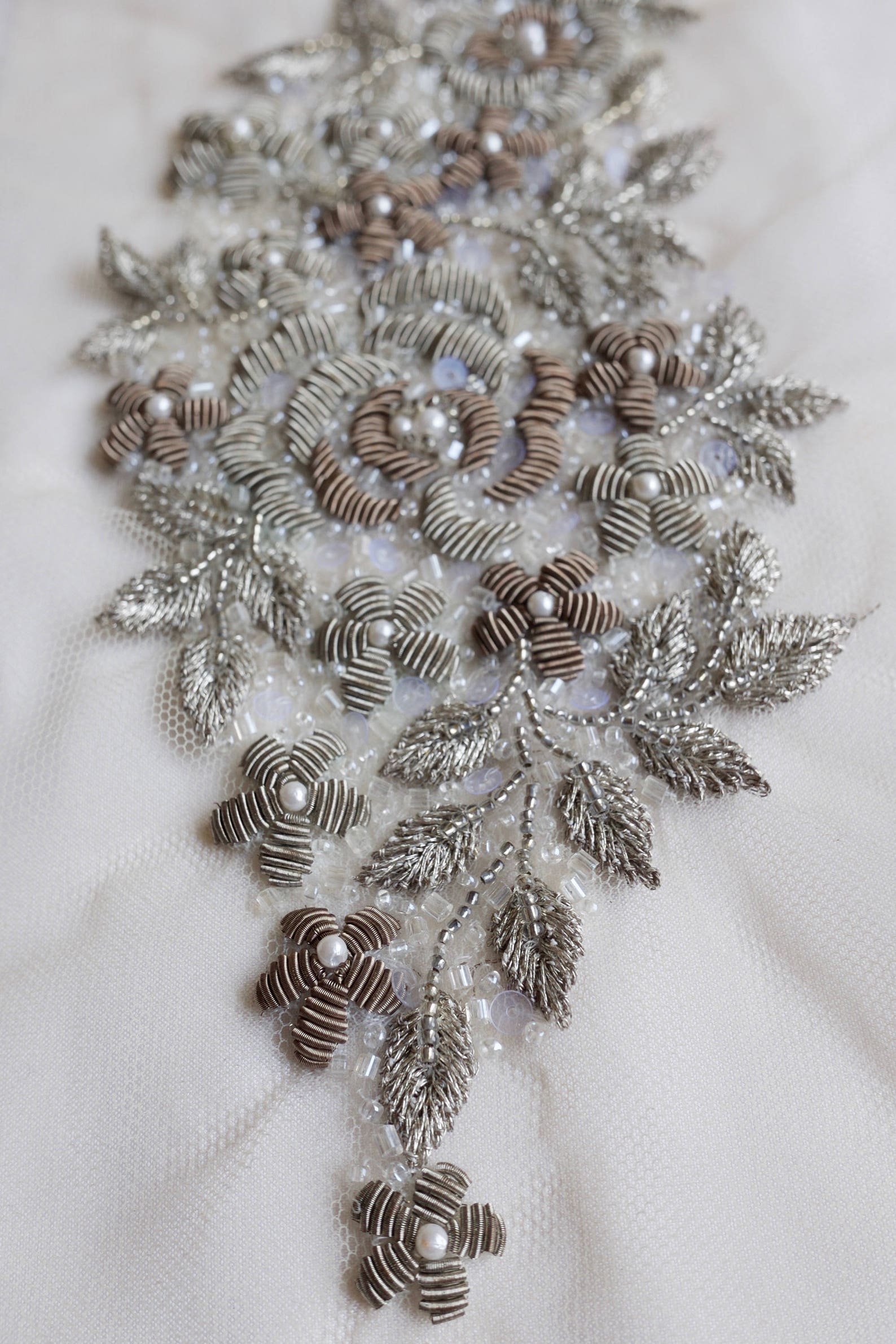 Buy Hand-made Motif With Wire Embroidery Flowers and Silver Online in ...