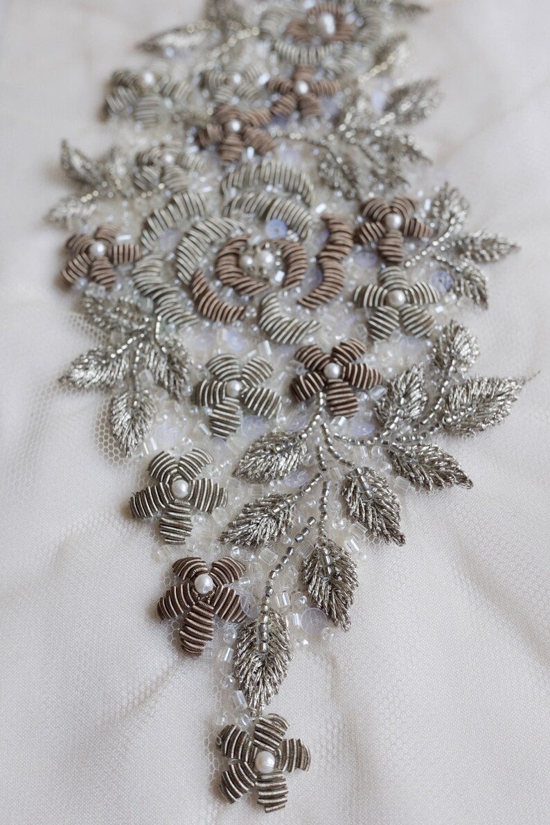 Hand-made Motif With Wire Embroidery Flowers and Silver - Etsy