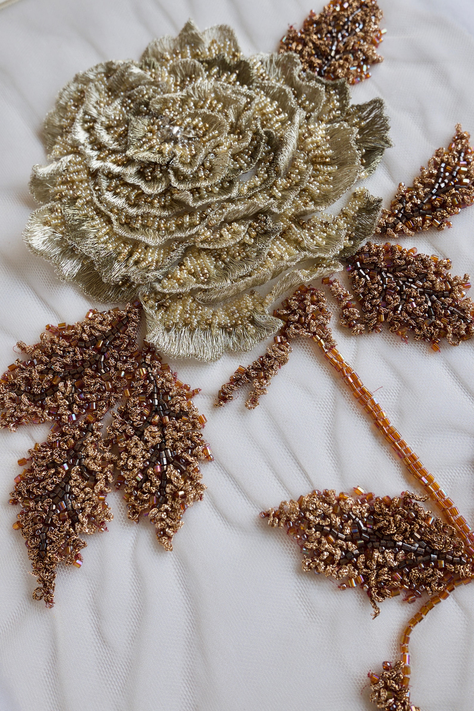 Rose Applique Made by Hand With Layers of Gold Petals and Bronze Leaves ...