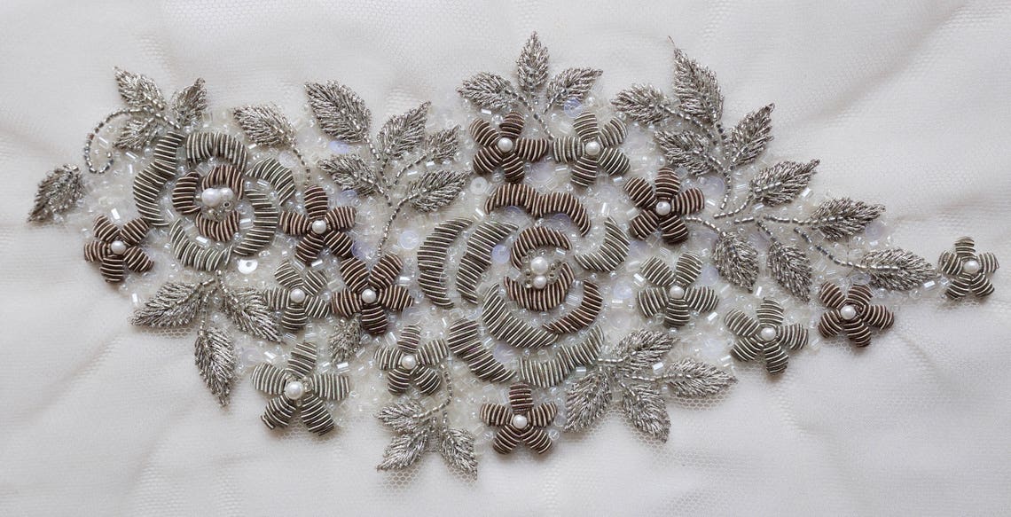 Buy Hand-made Motif With Wire Embroidery Flowers and Silver Online in ...