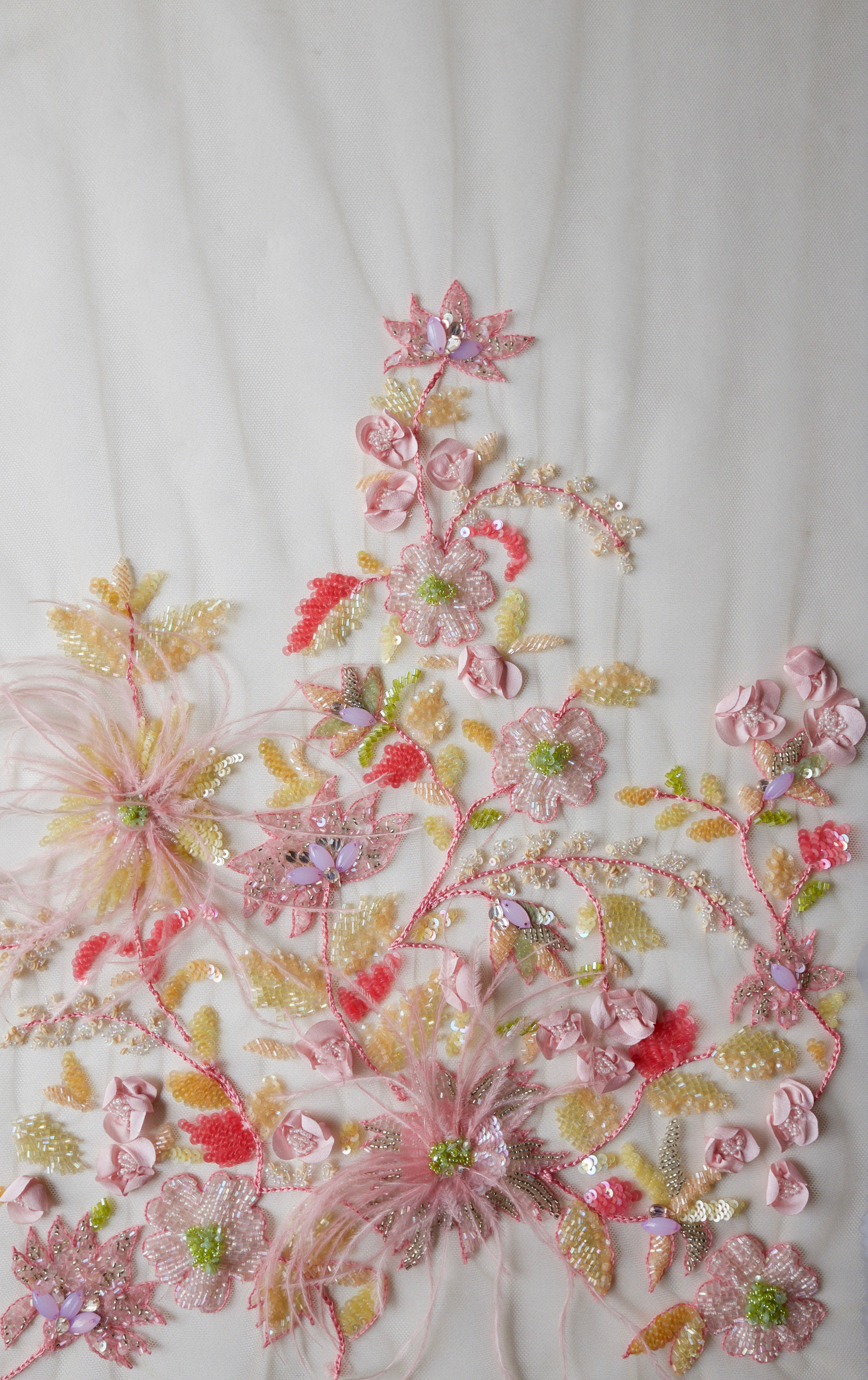 Tulle hand-embroidered in bright pastels with beads sequins | Etsy