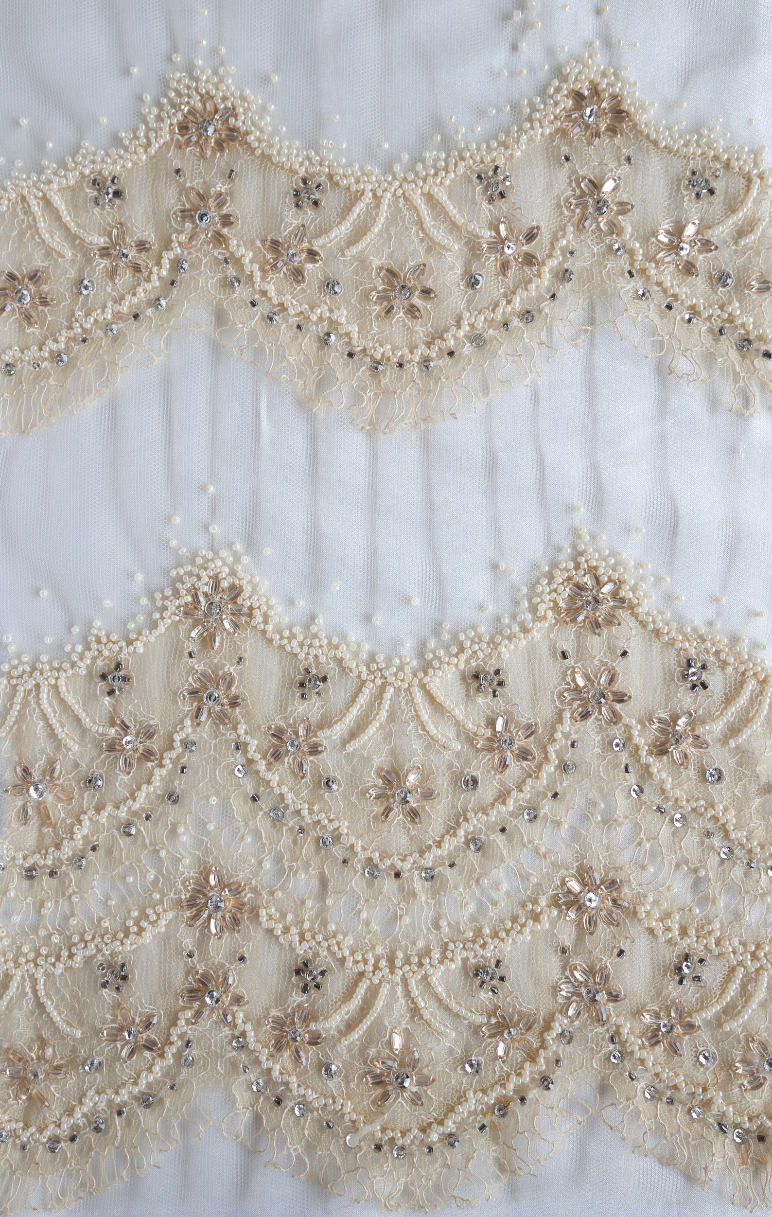 Beaded Tulle | Hand Embroidered Tulle With Lace Appliqué - Etsy