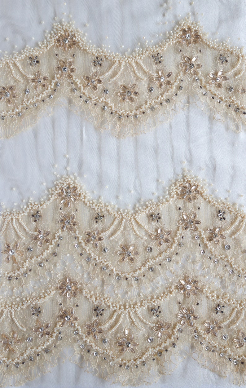 Beaded Tulle | Hand Embroidered Tulle With Lace Appliqué - Etsy