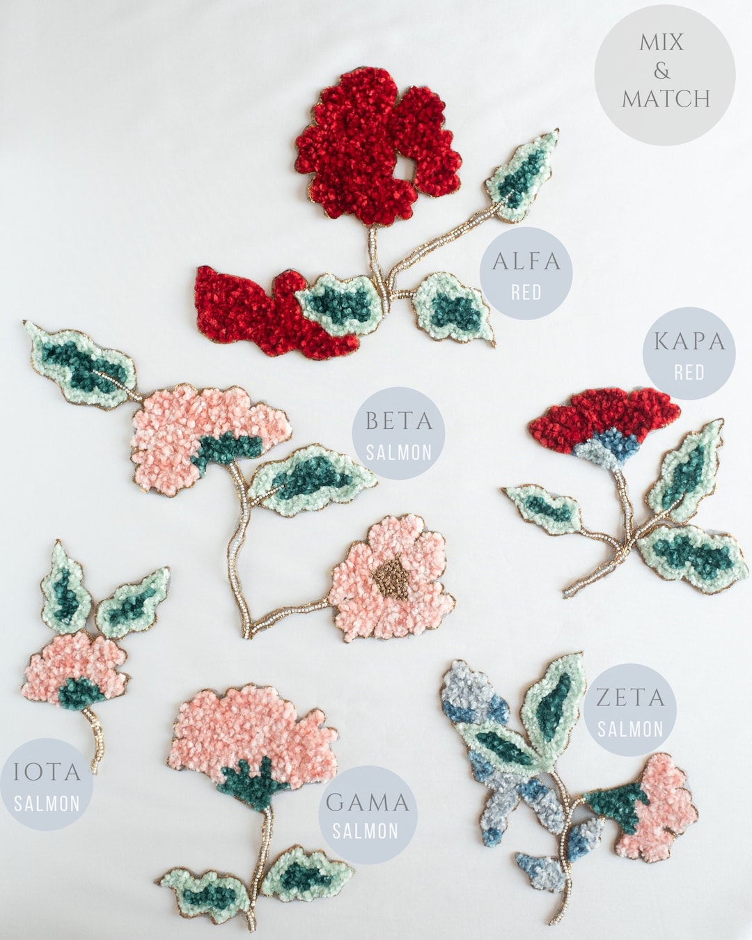 Appliqué Ensemble | Mix & Match | Appliqué Chenille Flowers - Etsy