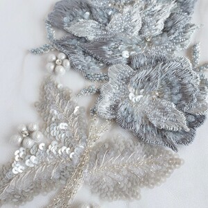 Beaded Motif | Hand Embroidered Appliqué in Grey With Silver Accents - Etsy
