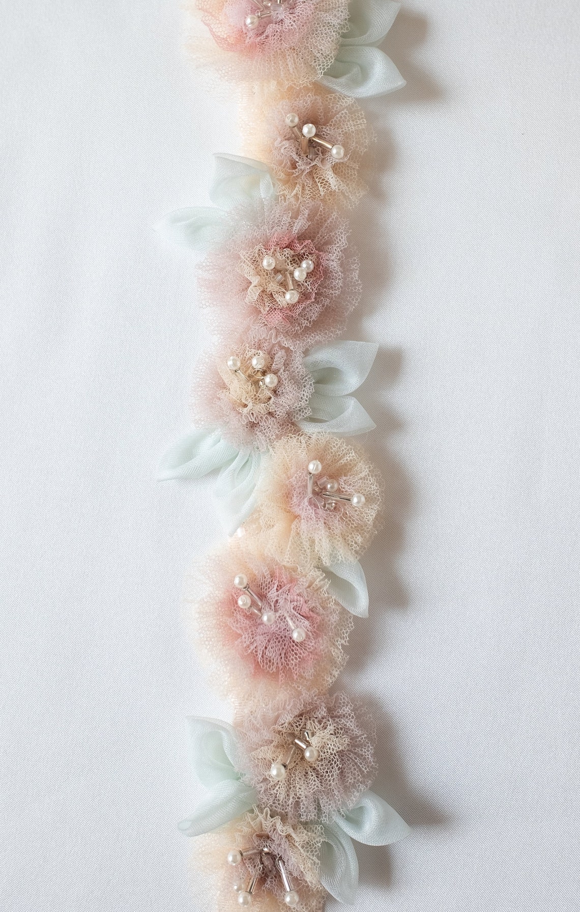 Couture Trim | Handcrafted Trim With Pleated Tule Flowers in Pastel ...