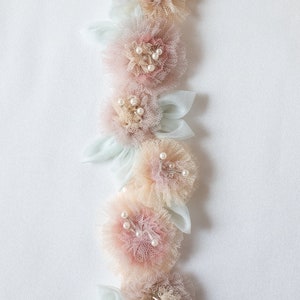 Couture Trim | Handcrafted Trim With Pleated Tule Flowers in Pastel ...