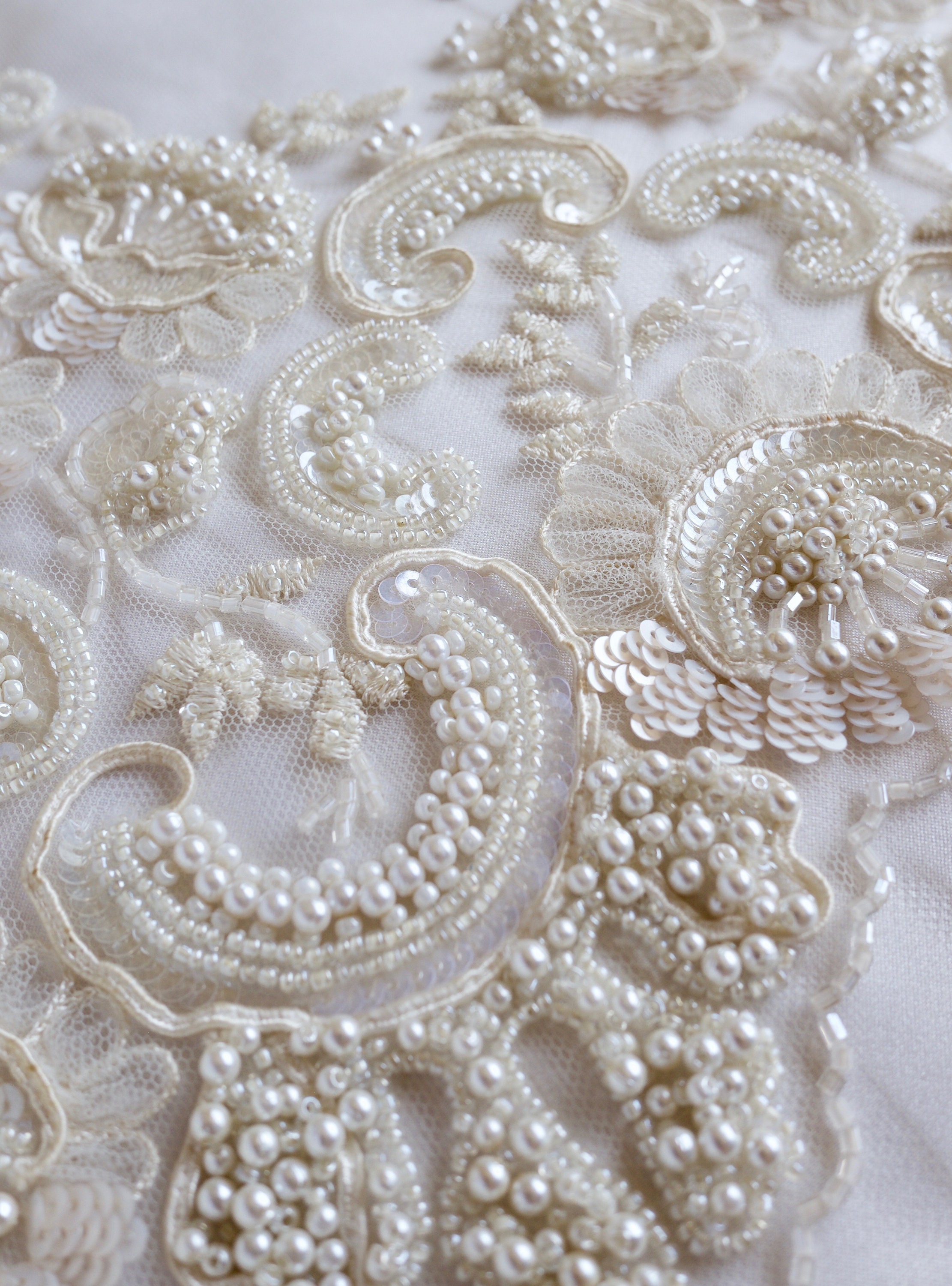 Hand-made Wedding Trim Beaded Richly With Pearls, Ribbons and Sequins ...