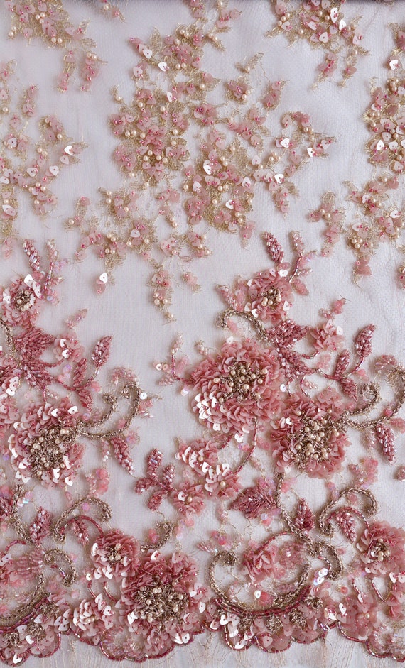 Beaded French Lace With Heart shaped Rose Sequins Etsy UK