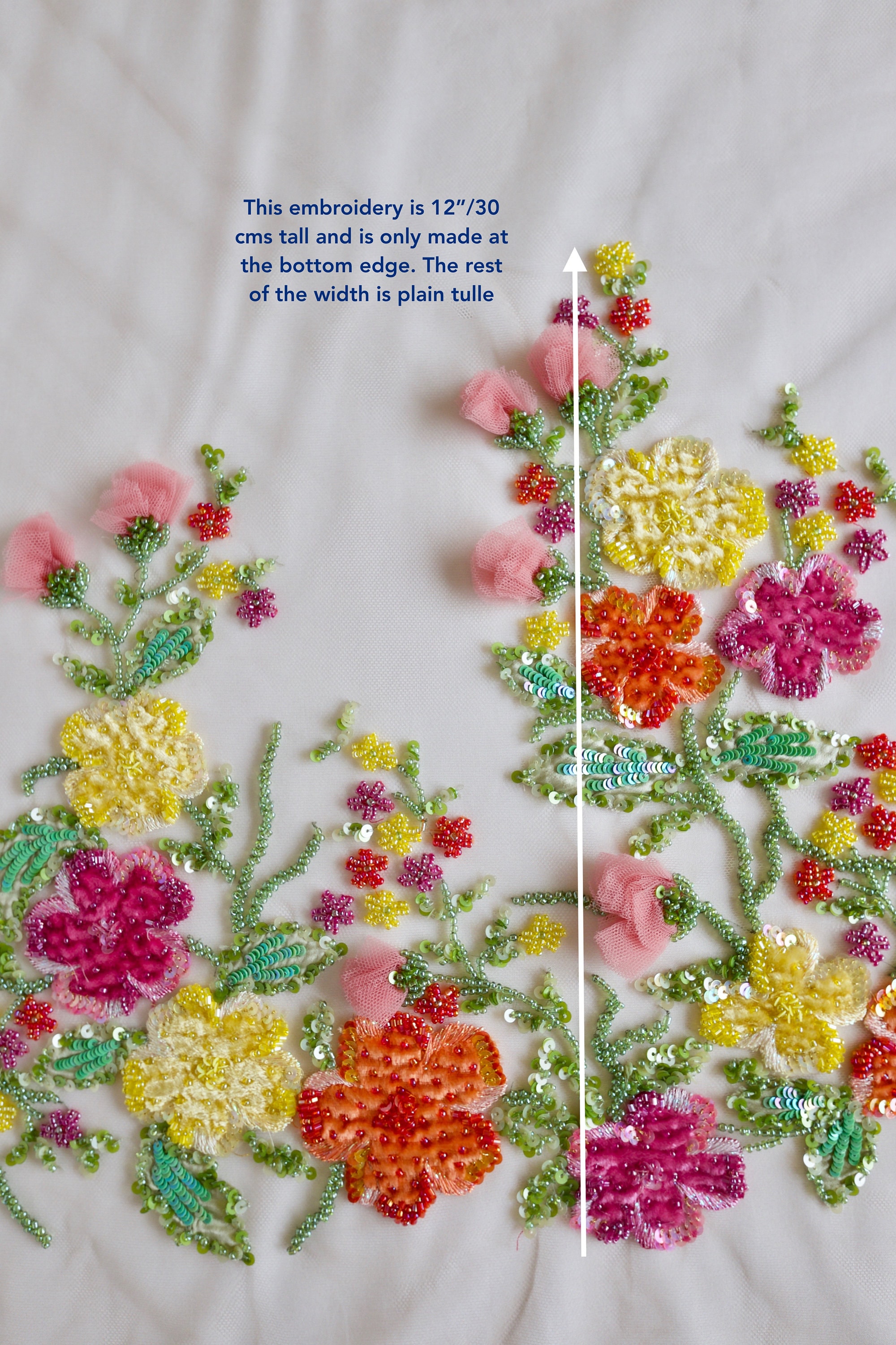 Tulle hand-embroidered using velvet and satin applique work in | Etsy