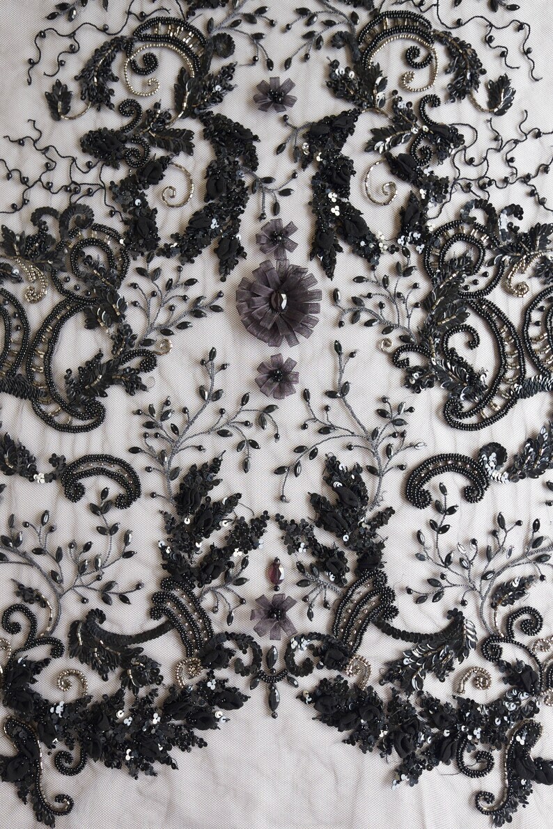 Tulle hand-embroidered in a beautiful black | Etsy