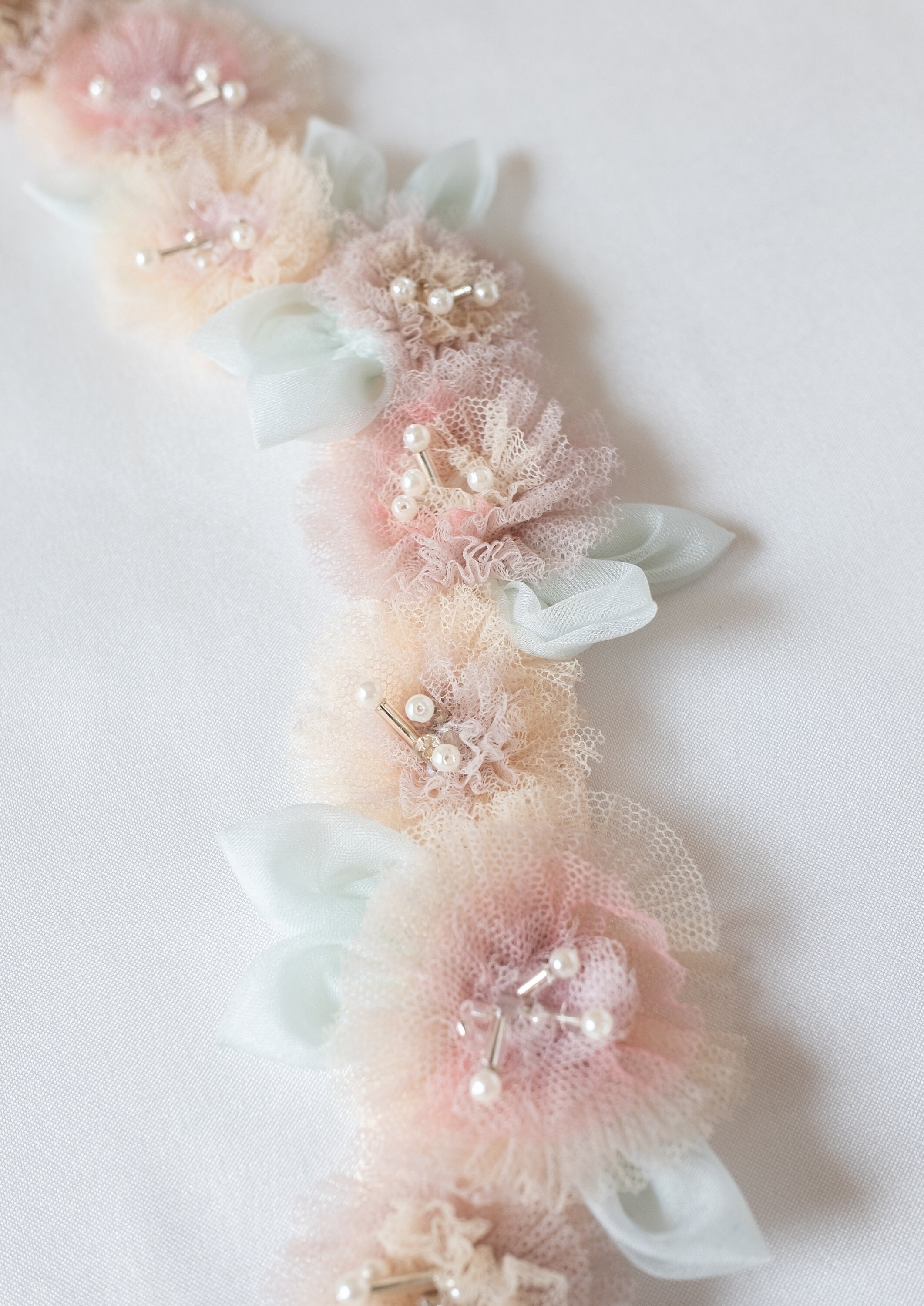 Couture Trim | Handcrafted Trim With Pleated Tule Flowers in Pastel ...