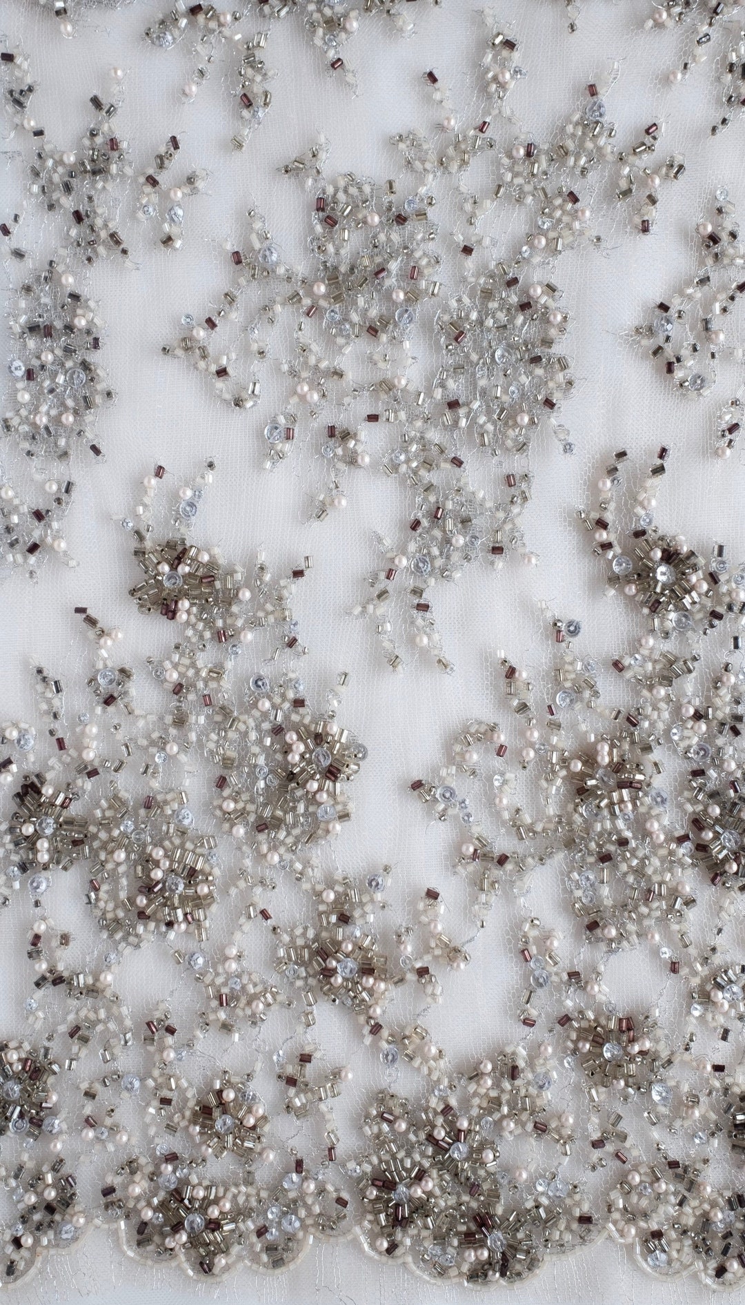 Beaded French Chantilly | Silver Metallic Lace Embroidered With Chunky ...