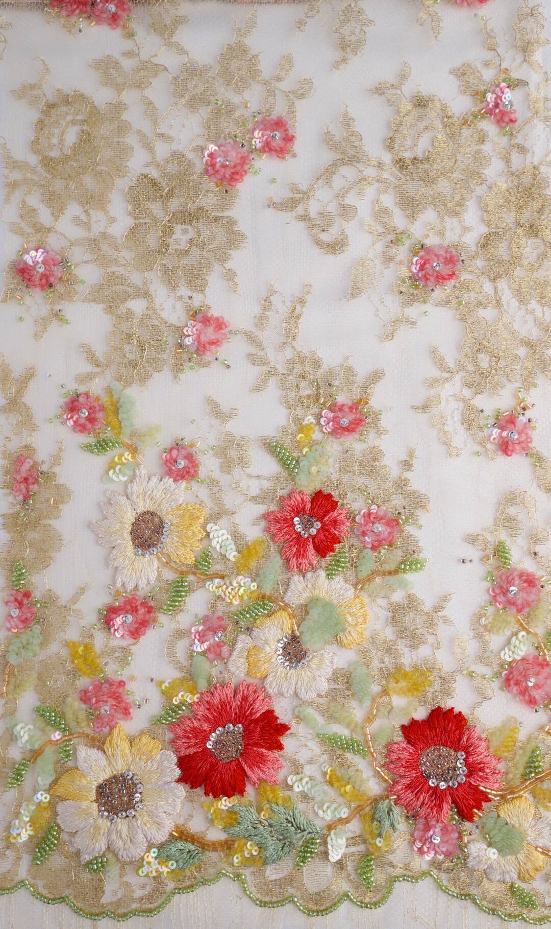 French Lace Hand-embroidered With Delicately Shaded Primavera Flowers ...