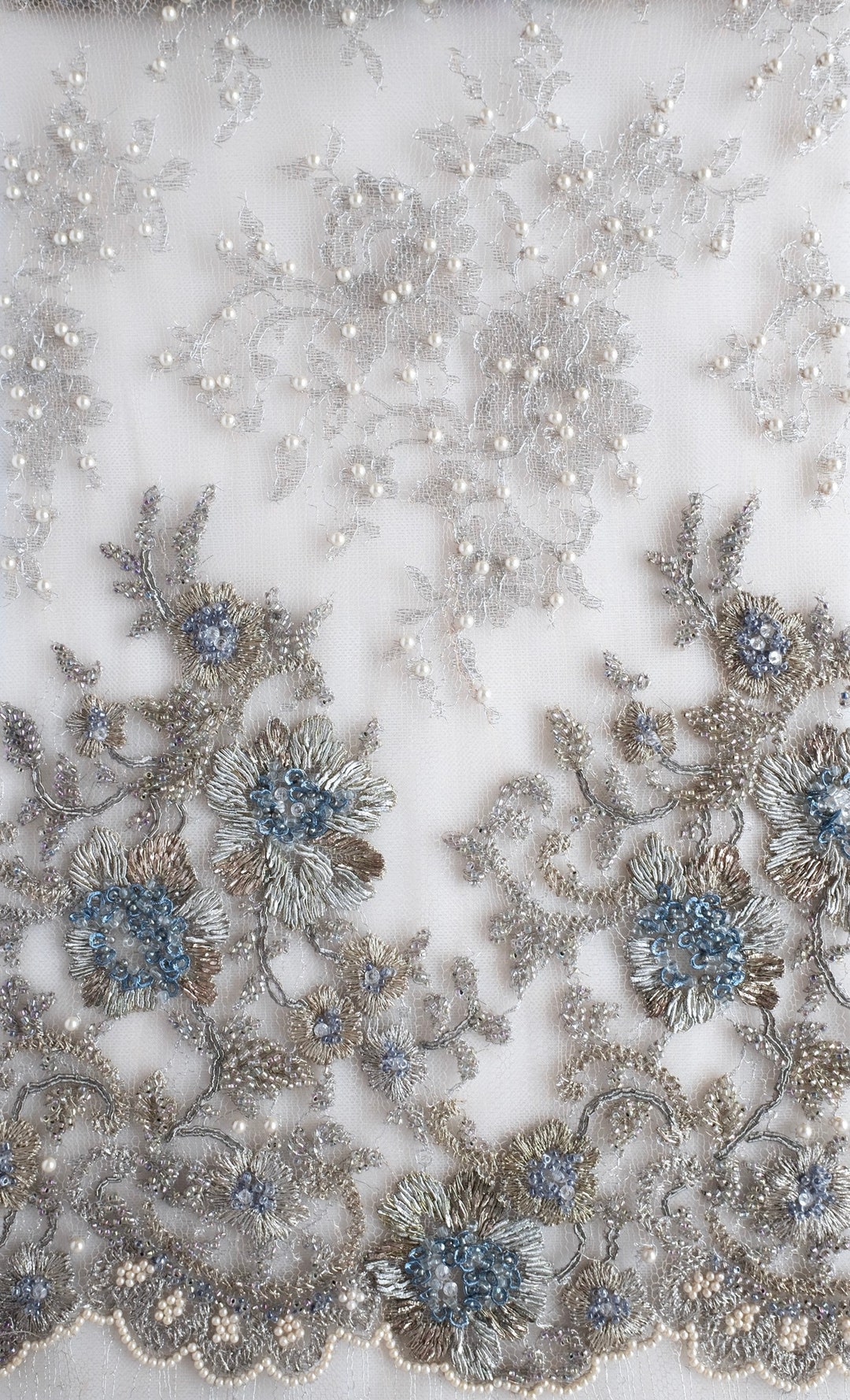 Couture French Lace | Silver Metallic Lace Embroidered With a Vintage ...