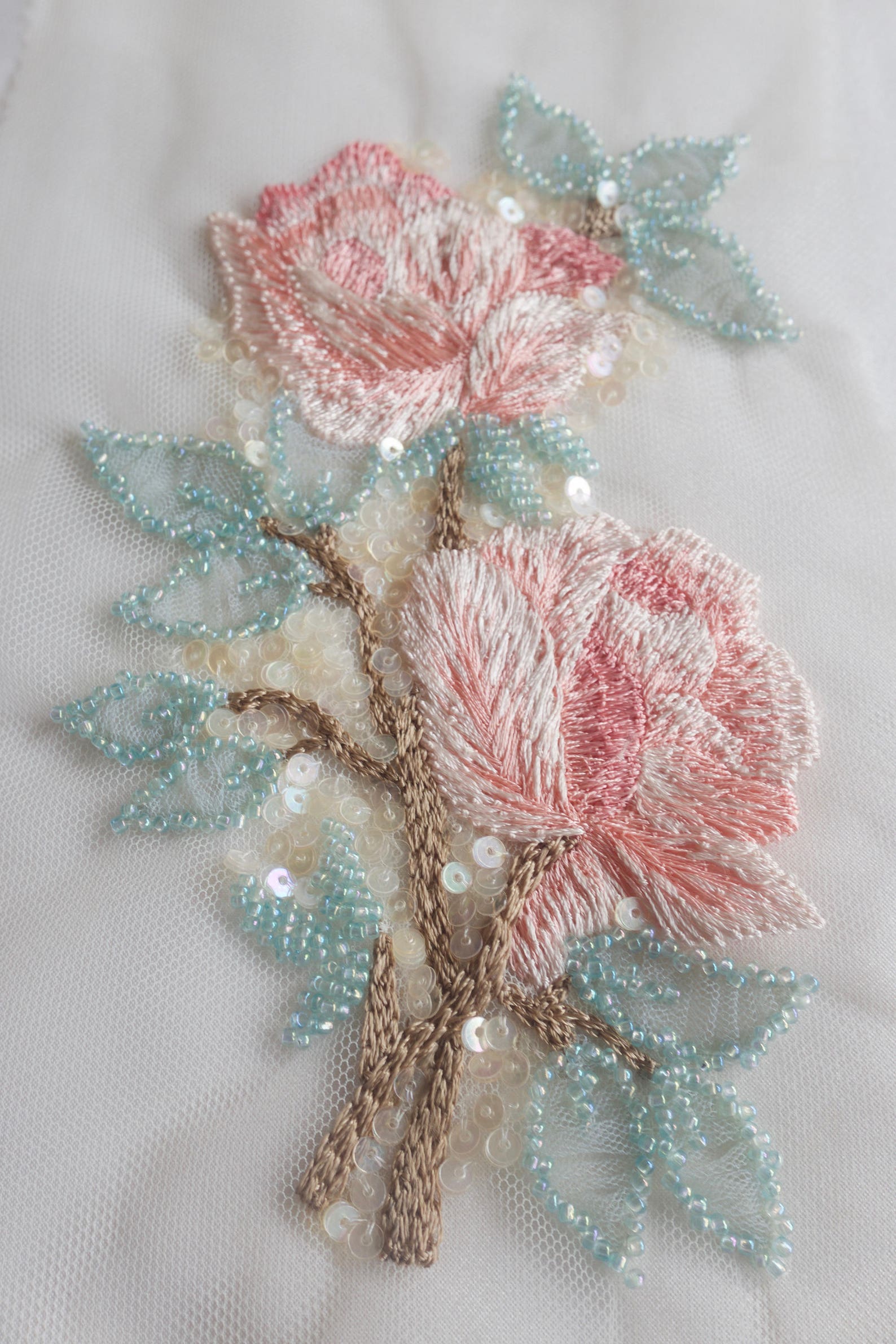 Hand-made Motif With Threads and Tule Applique Leaves - Etsy India