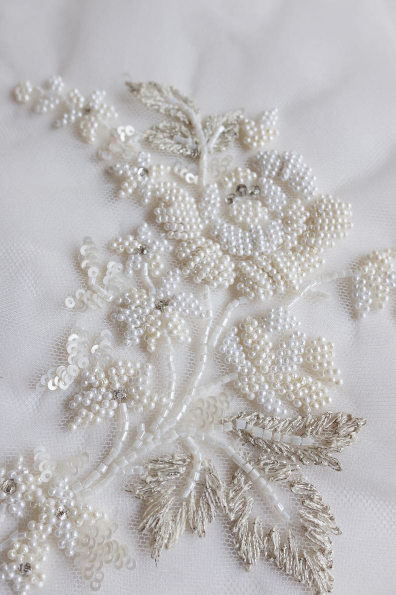 Hand-made Motif With Pearl Flowers and Ivory-silver Threadwork - Etsy