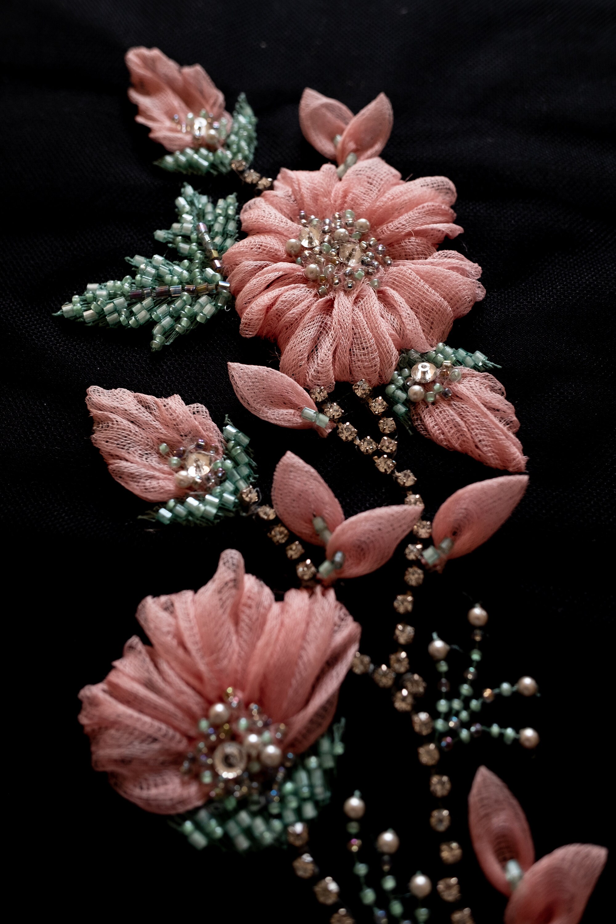 Haute Couture Motif Blush Pink Flowers Green Leaves and a | Etsy