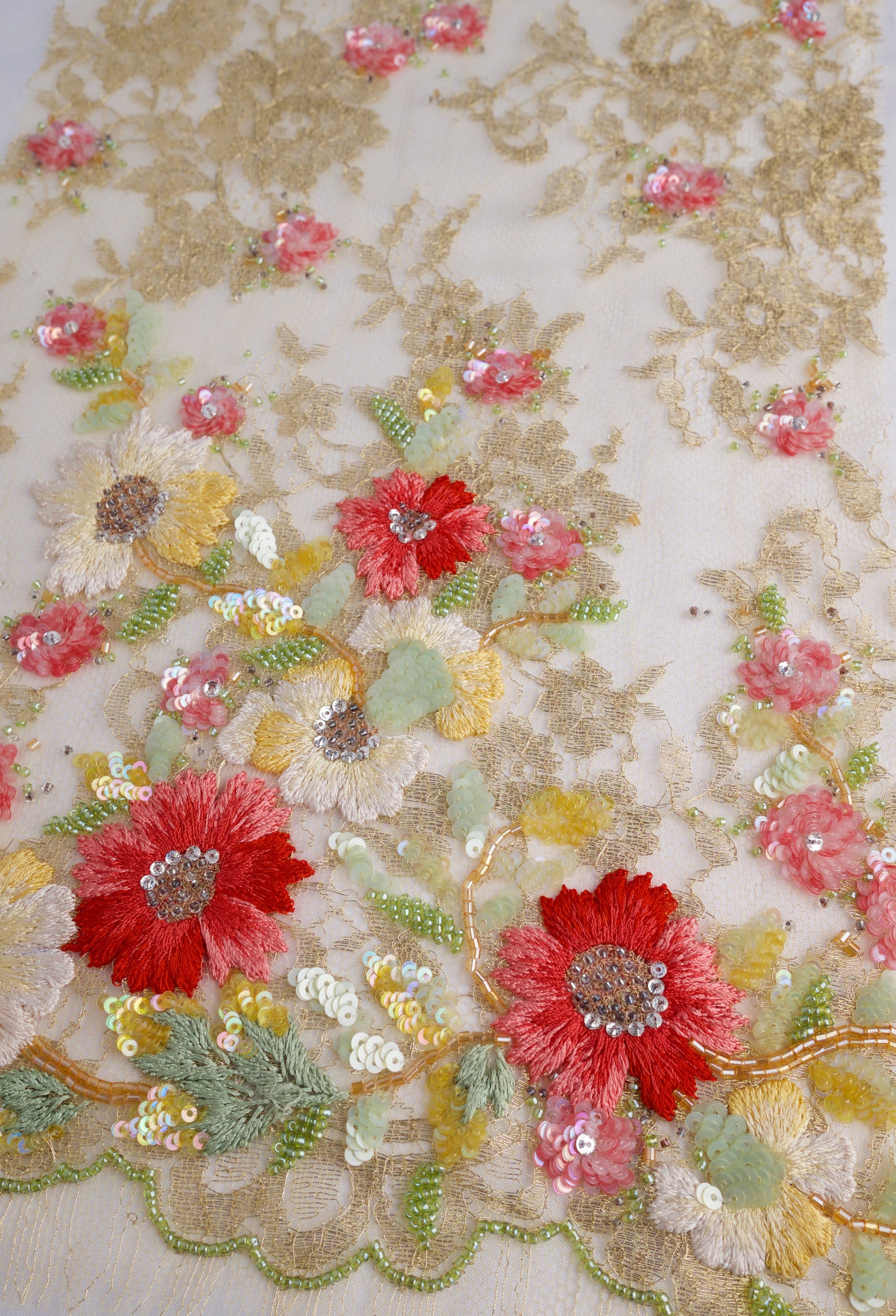 French Lace hand-embroidered with delicately shaded primavera | Etsy