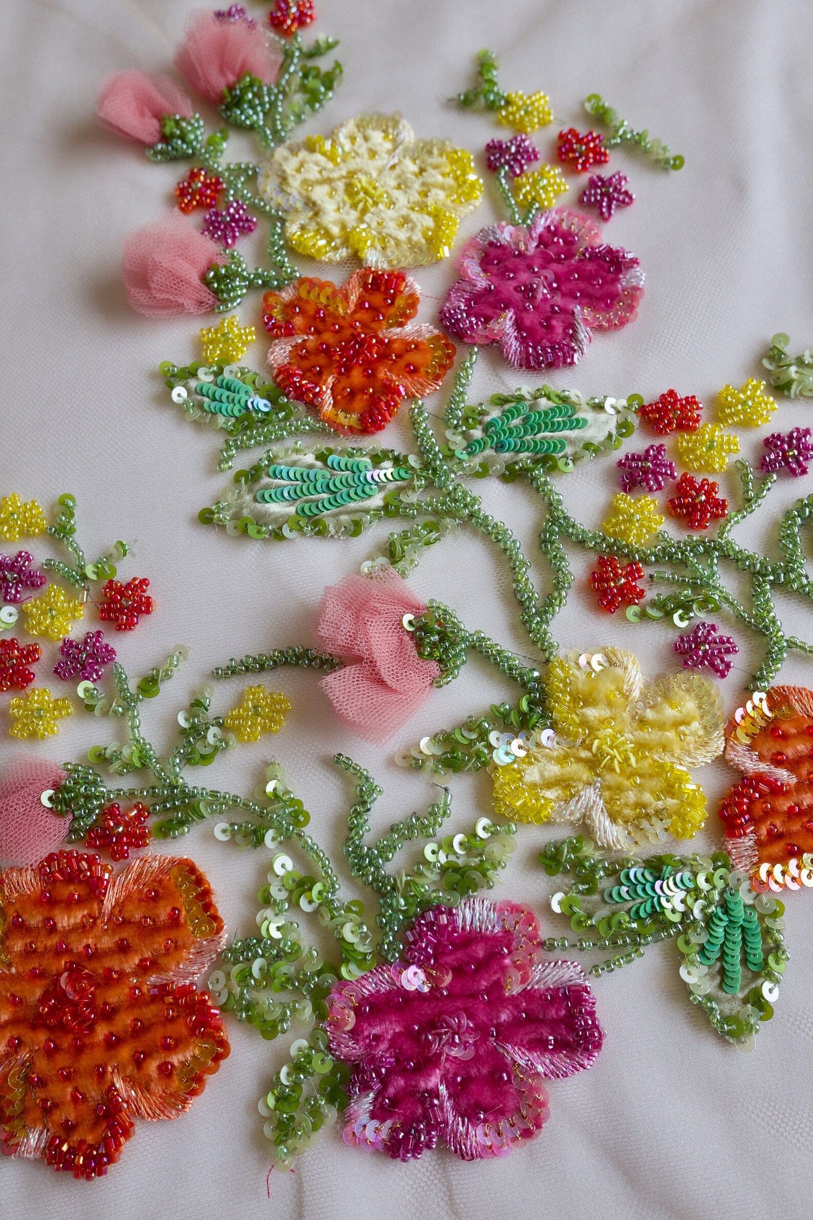 Tulle Hand-embroidered Using Velvet and Satin Applique Work in | Etsy UK