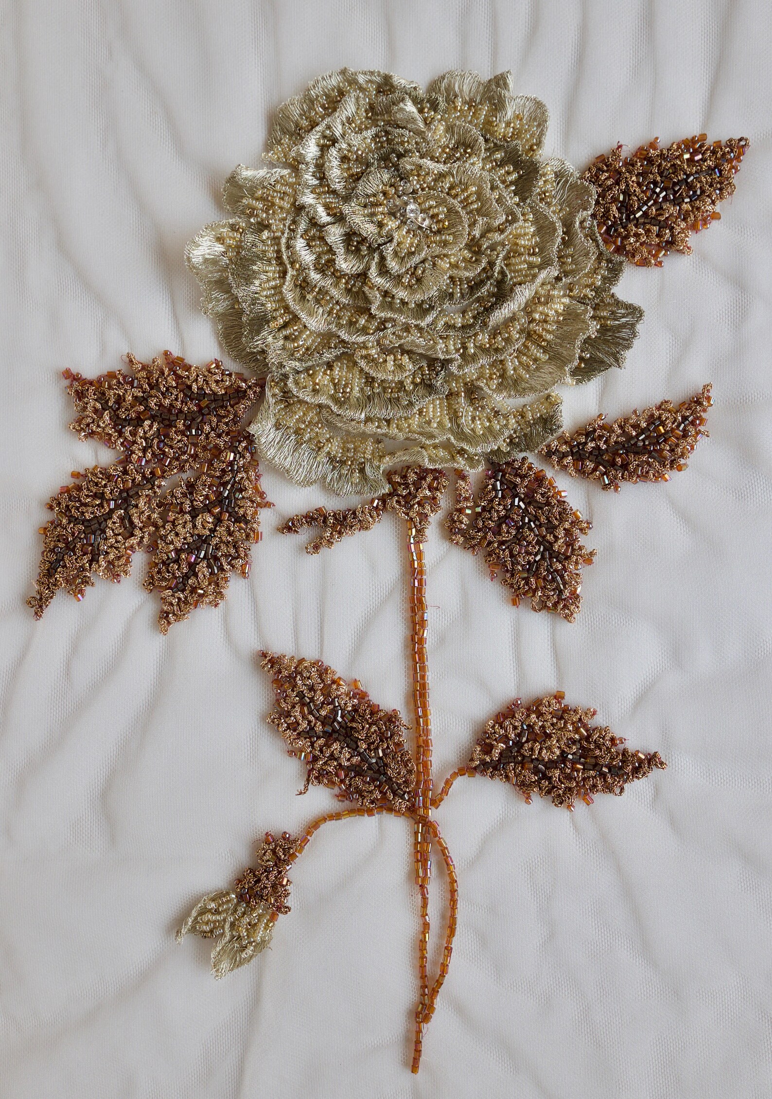 Rose Applique Made by Hand With Layers of Gold Petals and Bronze Leaves ...