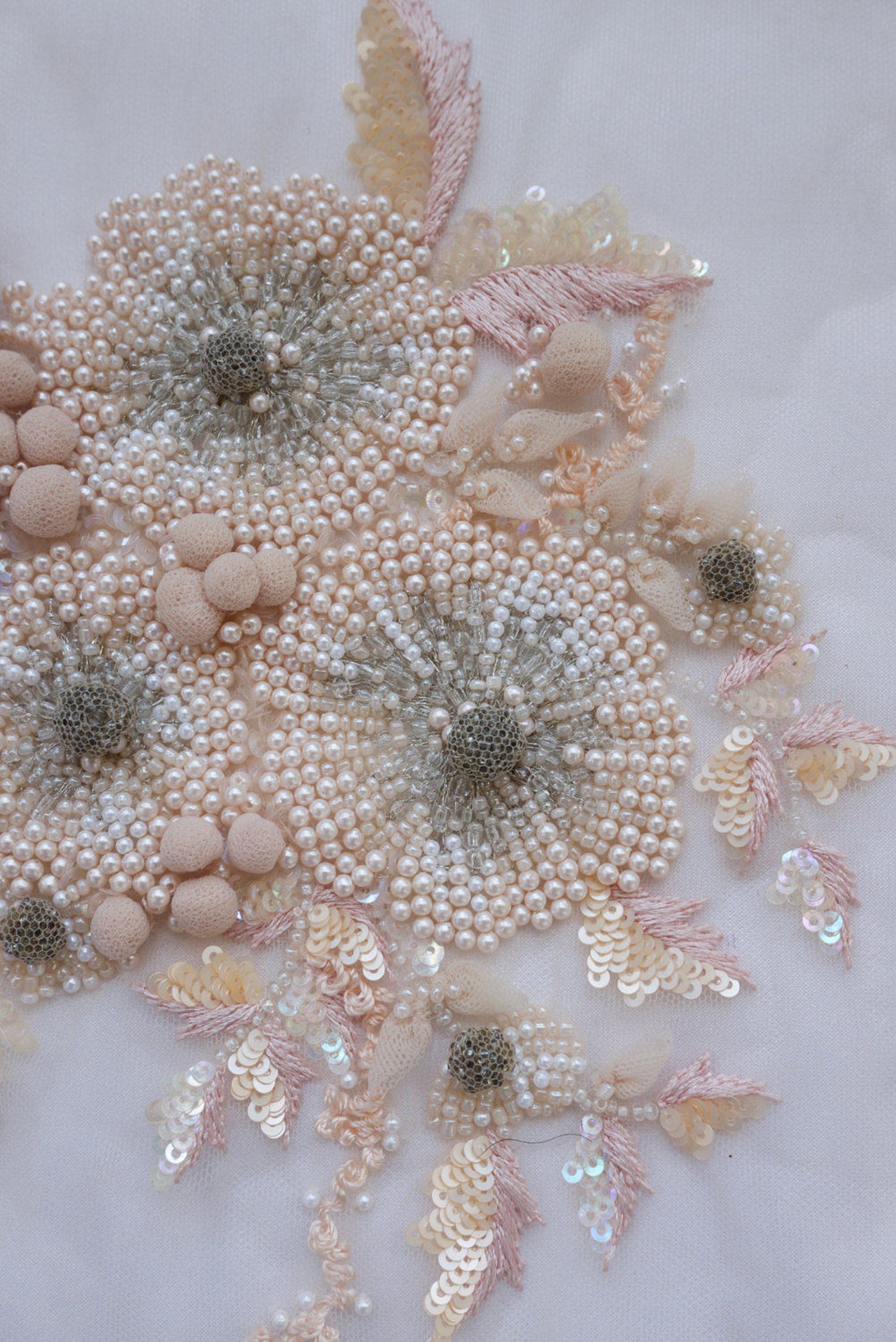 Hand Embroidered Motif With Tule Balls and Pearls - Etsy