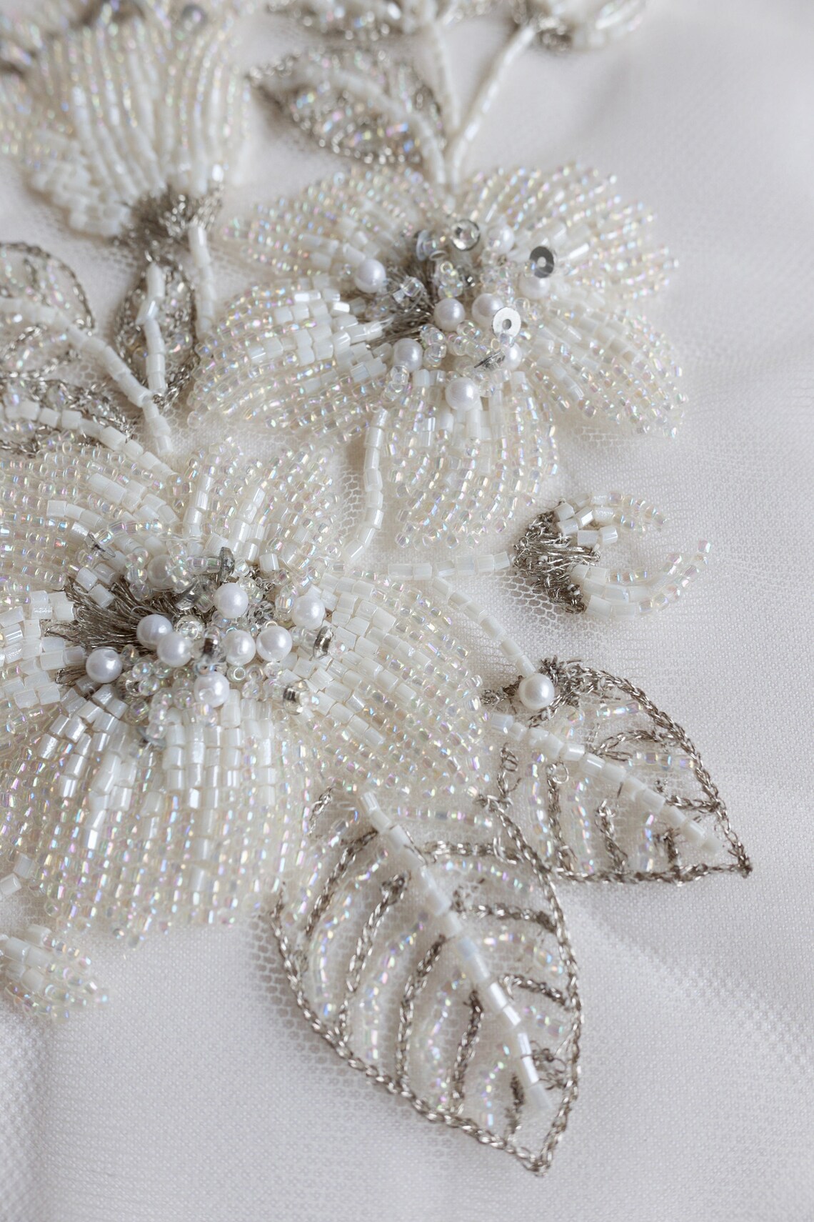 Hand-made Motif With Delicately Beaded Flowers and Silver - Etsy