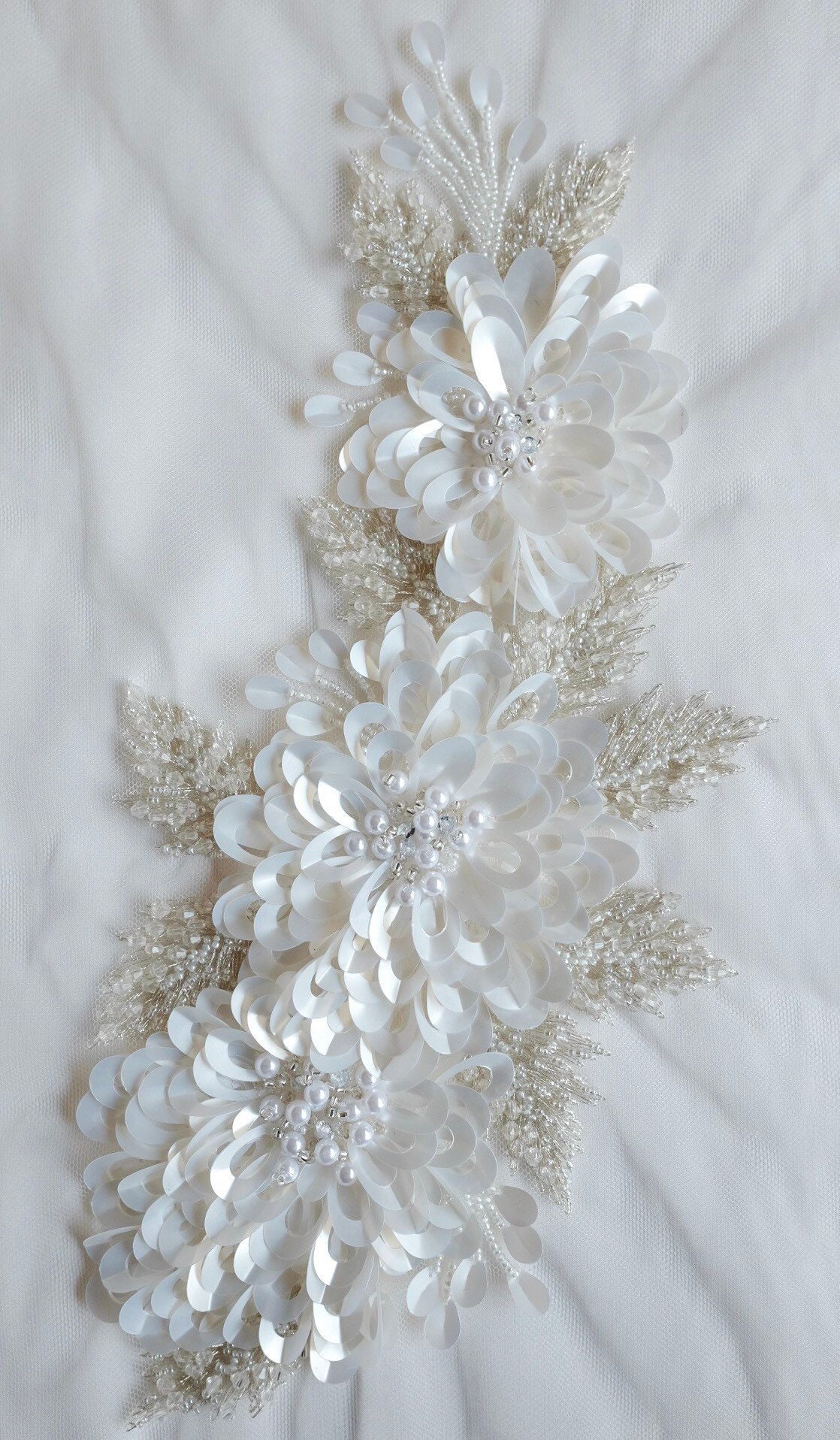 Hand-made wedding applique with flowers of oval sequins in | Etsy