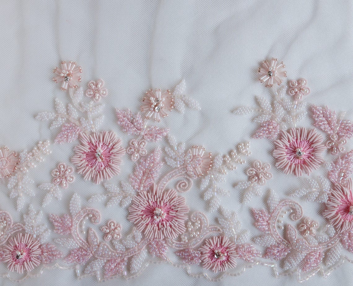 Hand-made Trim in French Lace Style With Chic Pink Wire Embroidery - Etsy