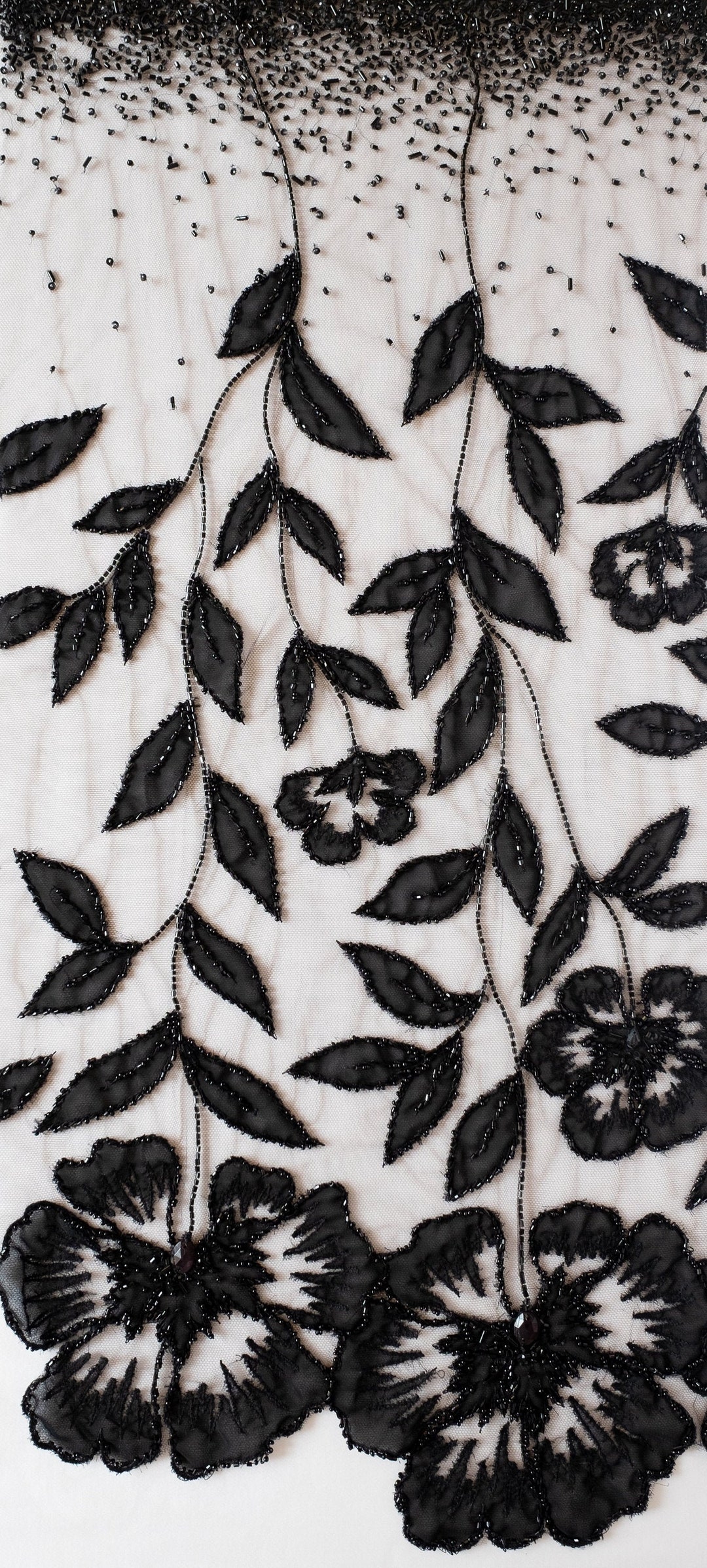 Hand-embroidered Tulle | Black Beading With Cutwork of Georgette and a ...