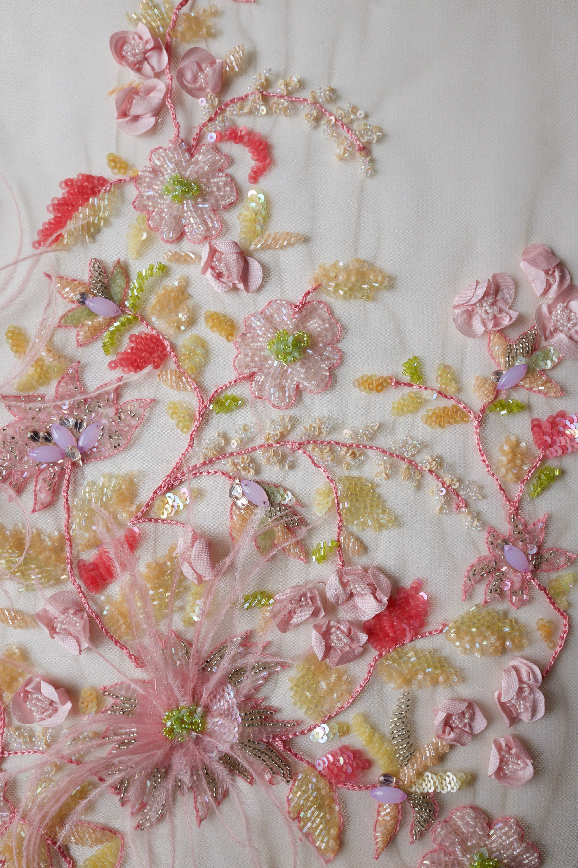 Tulle hand-embroidered in bright pastels with beads sequins | Etsy