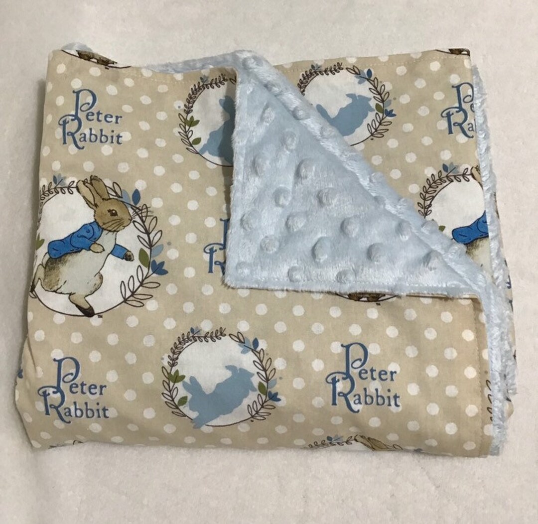 Peter Rabbit Baby Blanket With Pale Blue Minky Dot Backing, Baby Shower ...