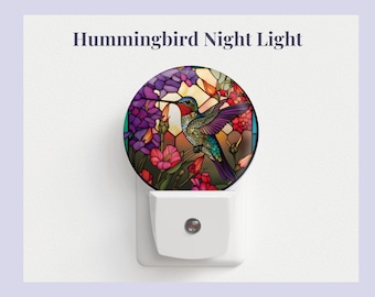 Stained Glass Hummingbird Night Light/6”x 4 1/2”w Hummingbird With ...