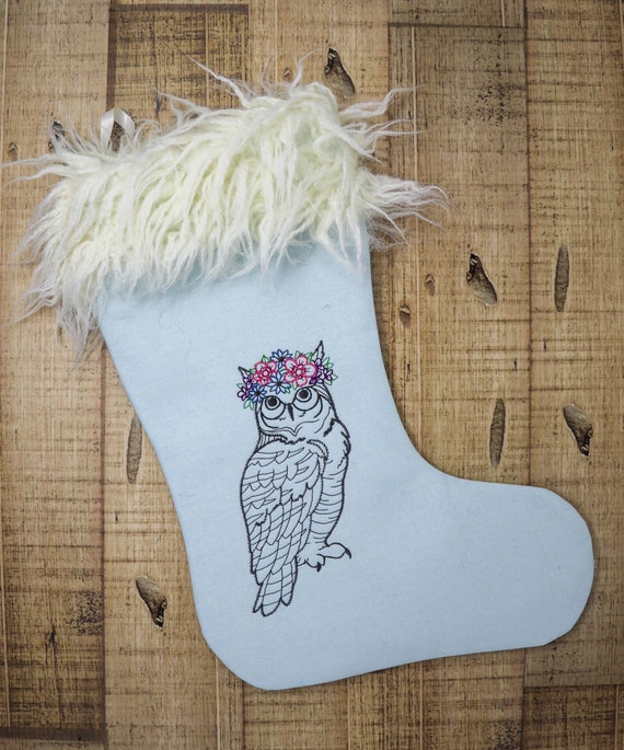 Woodland Owl Stocking Blue Linen - Etsy