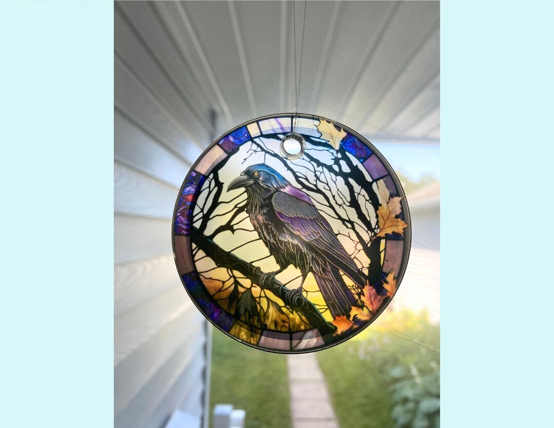 Crow Sun Catcher or Tree Ornament - 3" Glass - Etsy