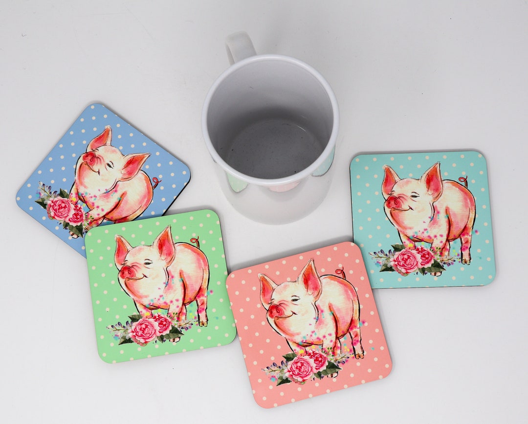 Pig Coasters - Set of 4 Different Colour Coasters - Etsy