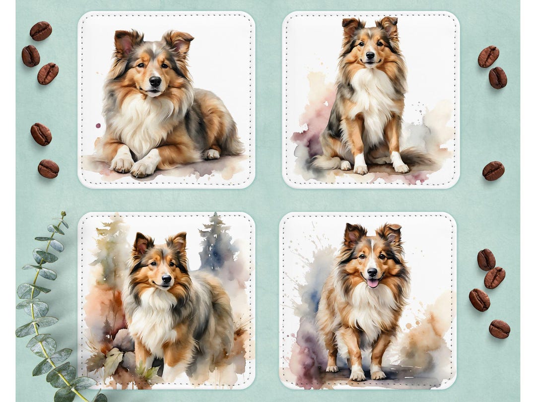 Sheltie - Set of 4 - Square Faux Leather - Etsy