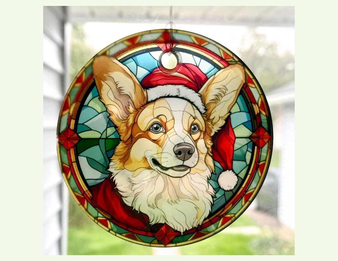 Corgi Christmas Sun Catcher or Tree Ornament - 3" Round Glass - Etsy