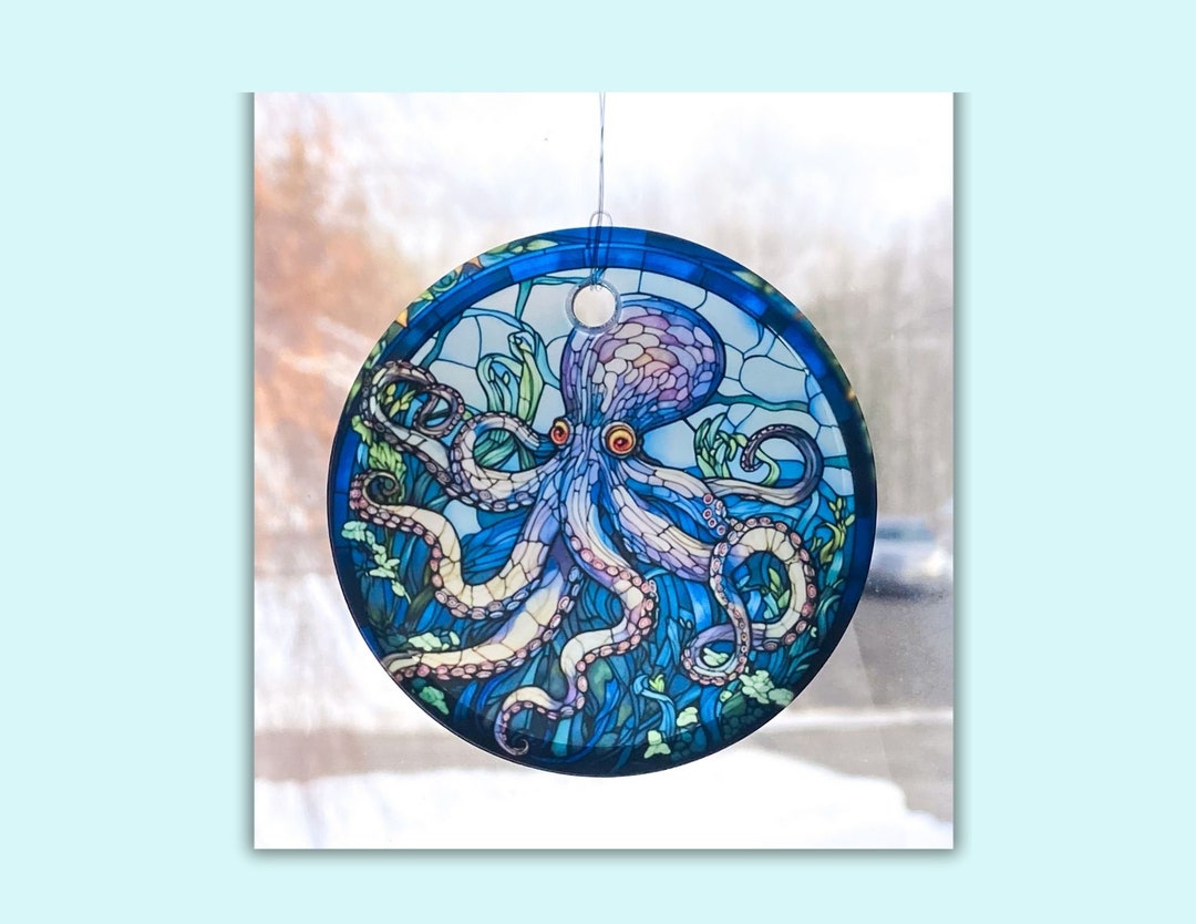 Octopus Suncatcher / Ornament - 3 Inch Round Glass - Etsy