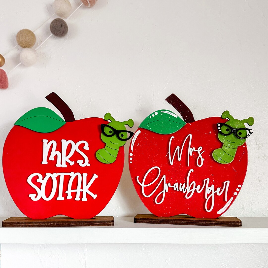 Teacher Apple Desk Sign, Personalized Teacher Gift, Preschool Teacher ...