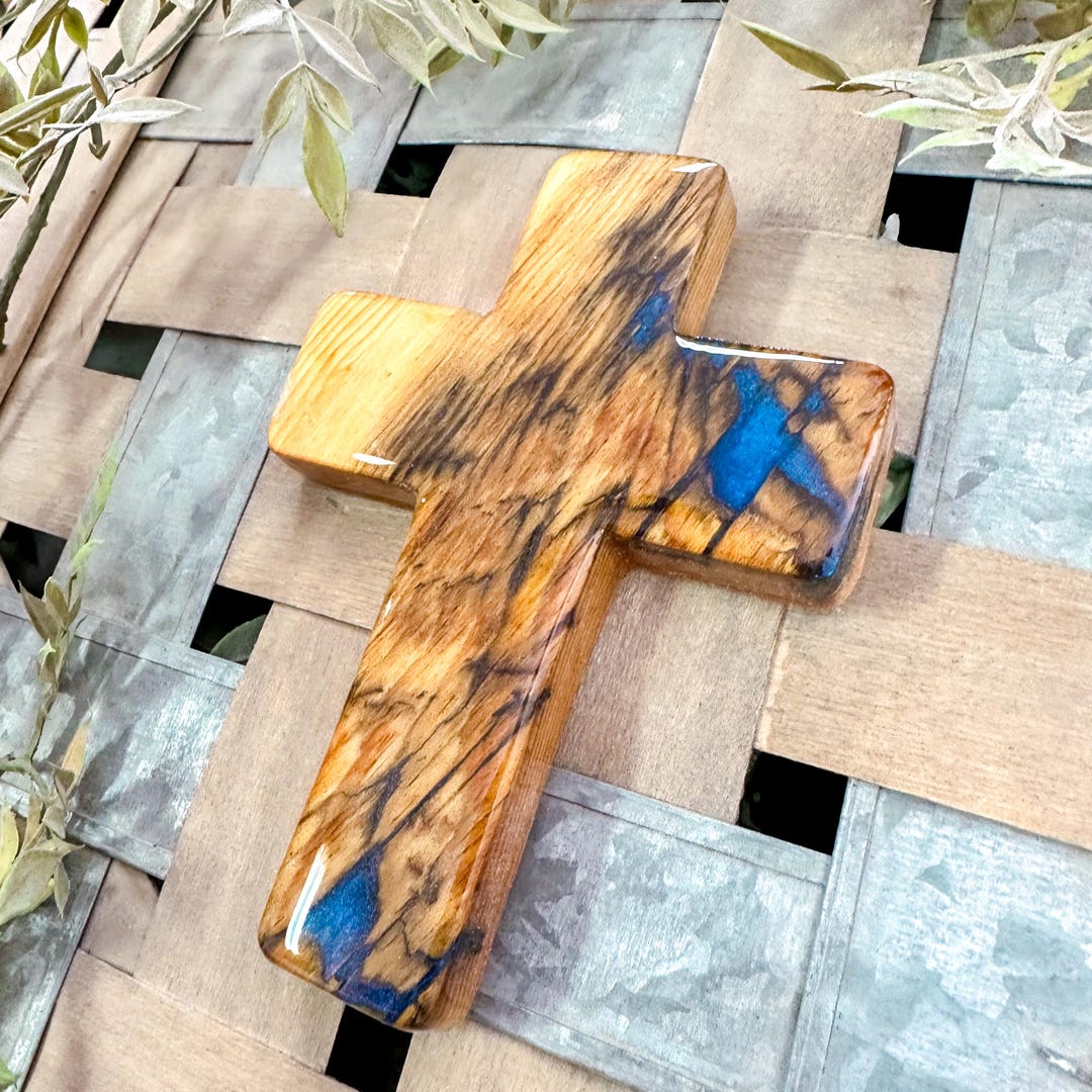 NEW Mini Wood & Epoxy Cross | Barnwood + Blue | Handmade Small Cross ...