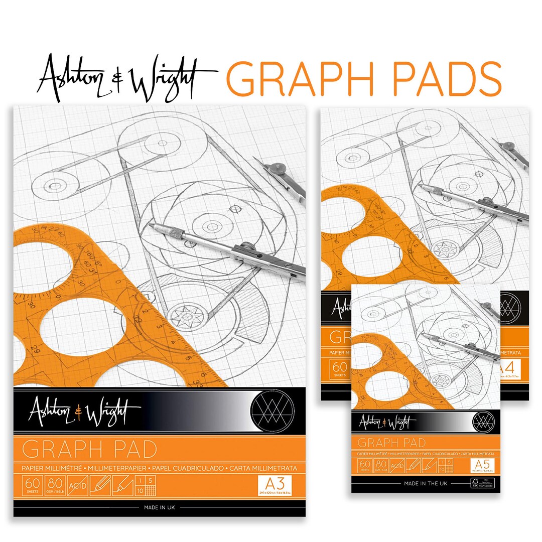 Ashton and Wright Grey-grid Graph Pads 60 Pages 80gsm Paper Various ...