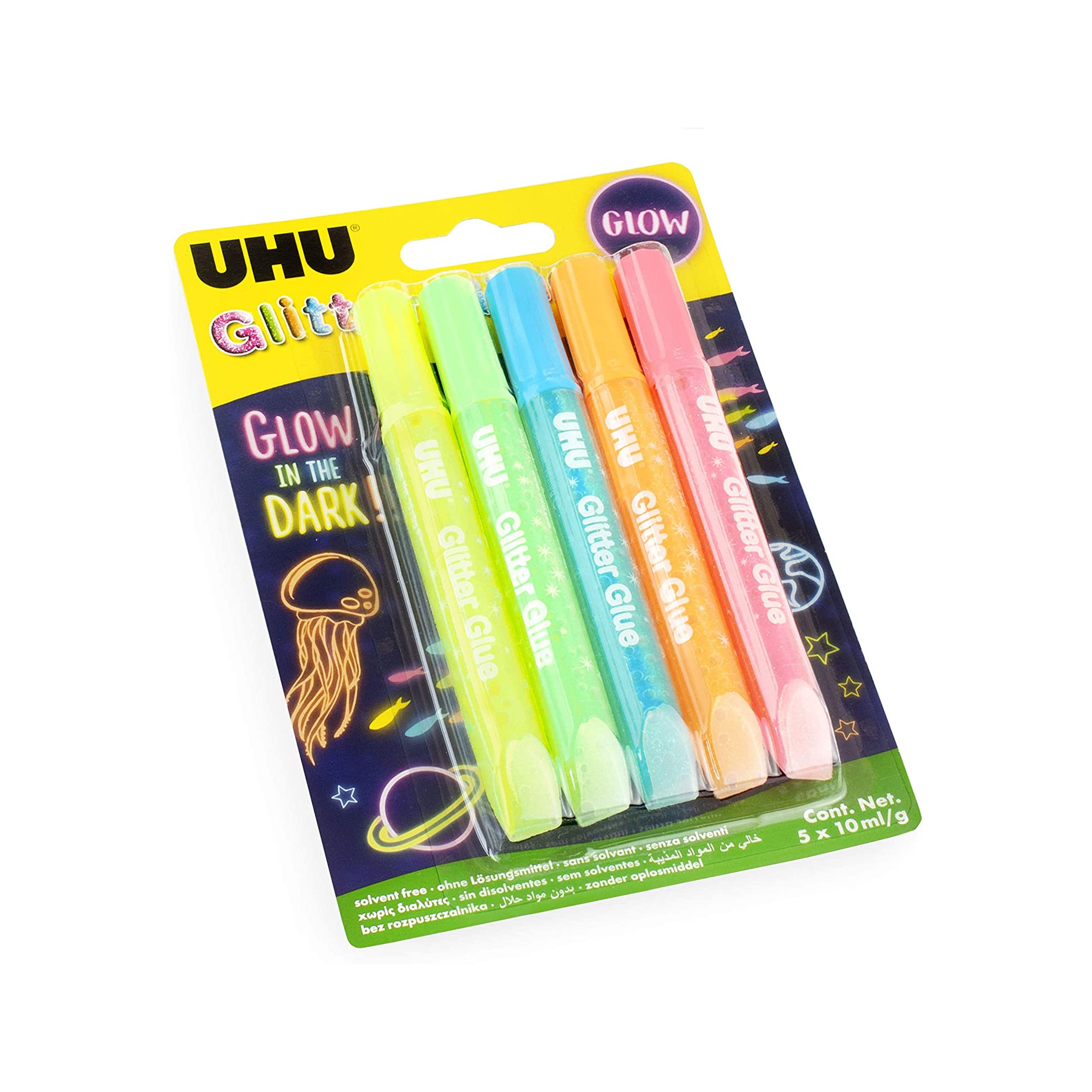 UHU Glow Glitter Glue Glow in The Dark 10ml Tubes 5 | Etsy